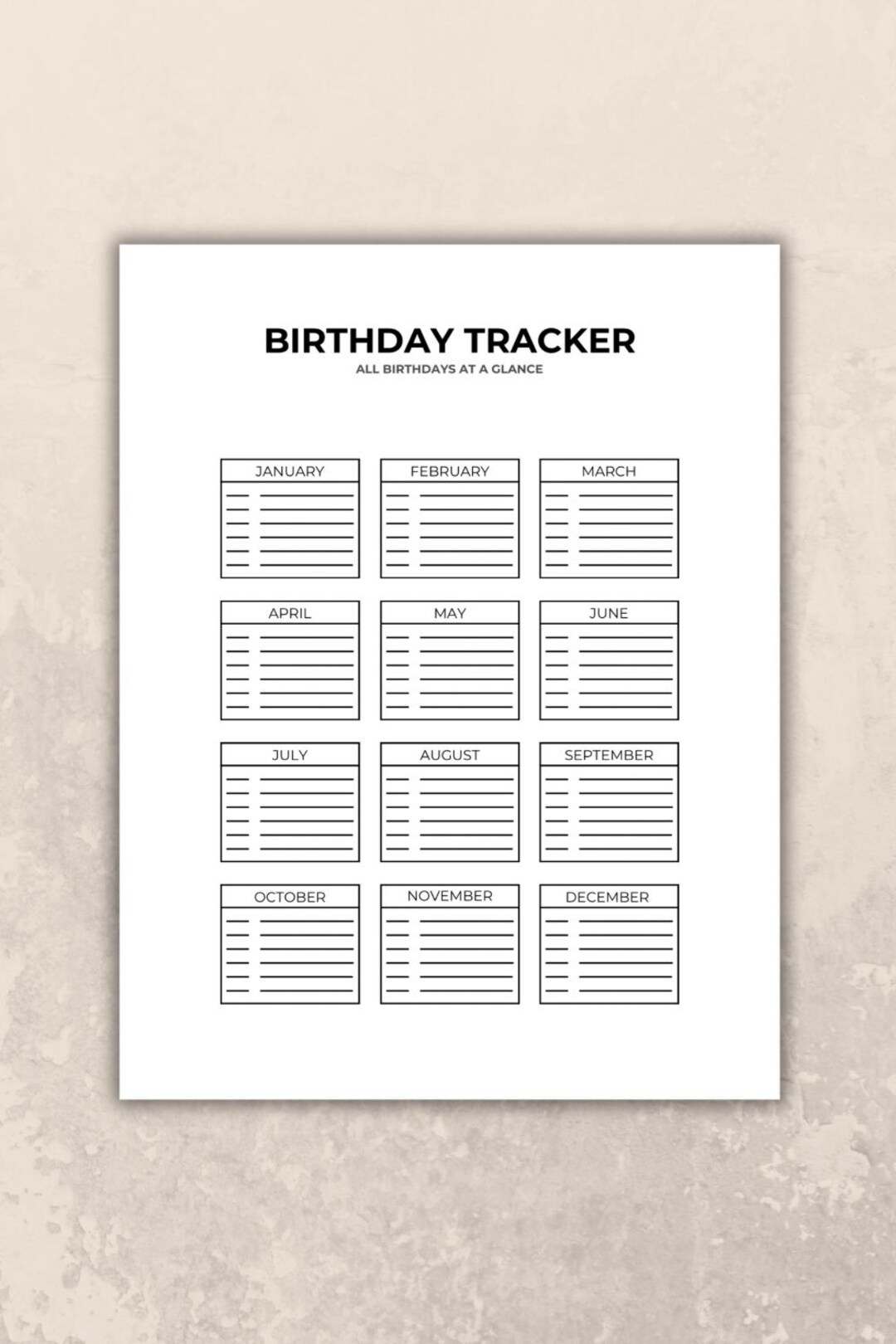 Birthday Tracker Printable | All Birthdays at a Glance | Monthly ...