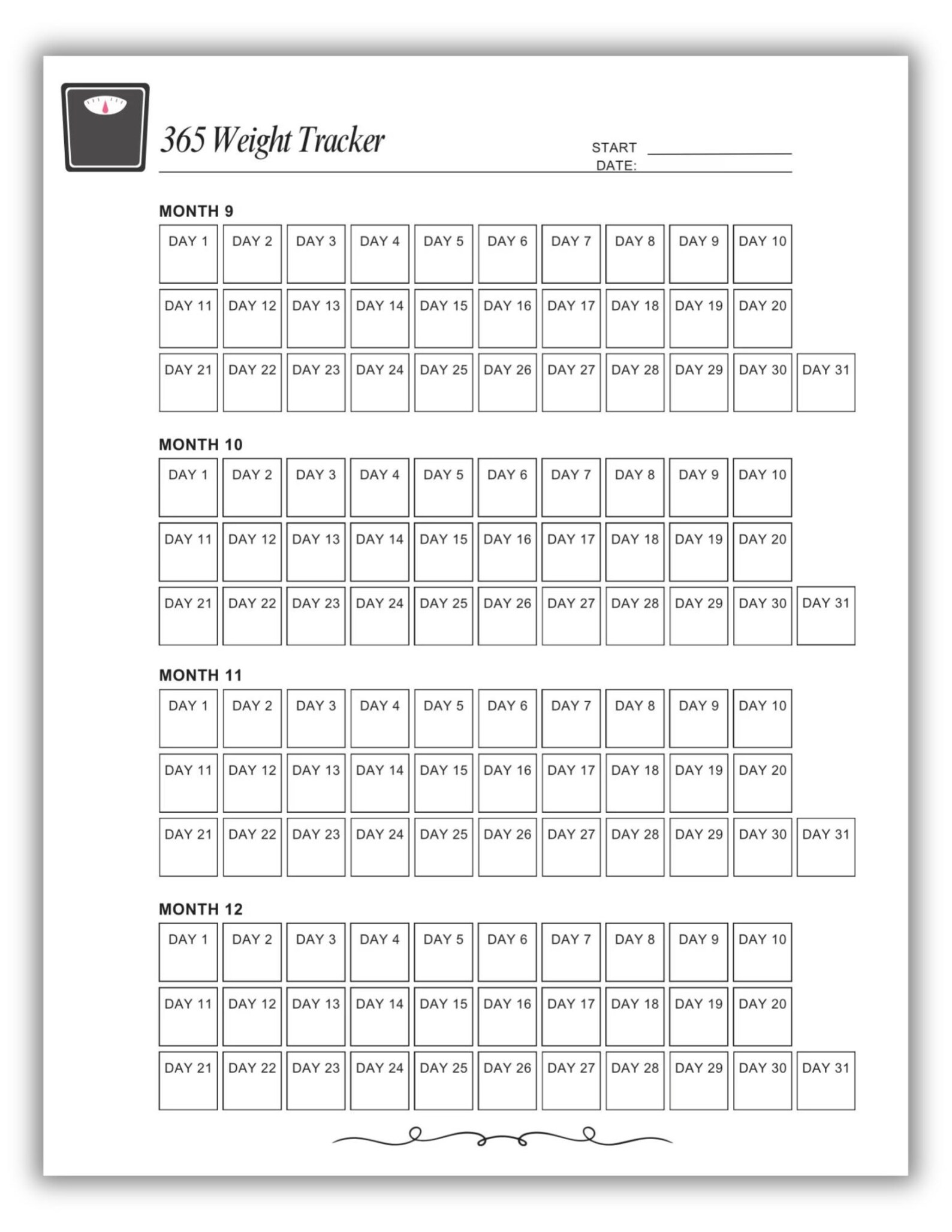 365 Day Weight Tracker Printable: Minimalist Design (digital Download ...