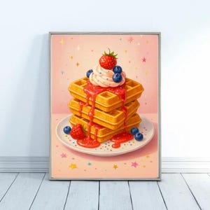Waffle Stack Kitchen Wall Art, Retro Waffle Print, Breakfast Kitchen ...