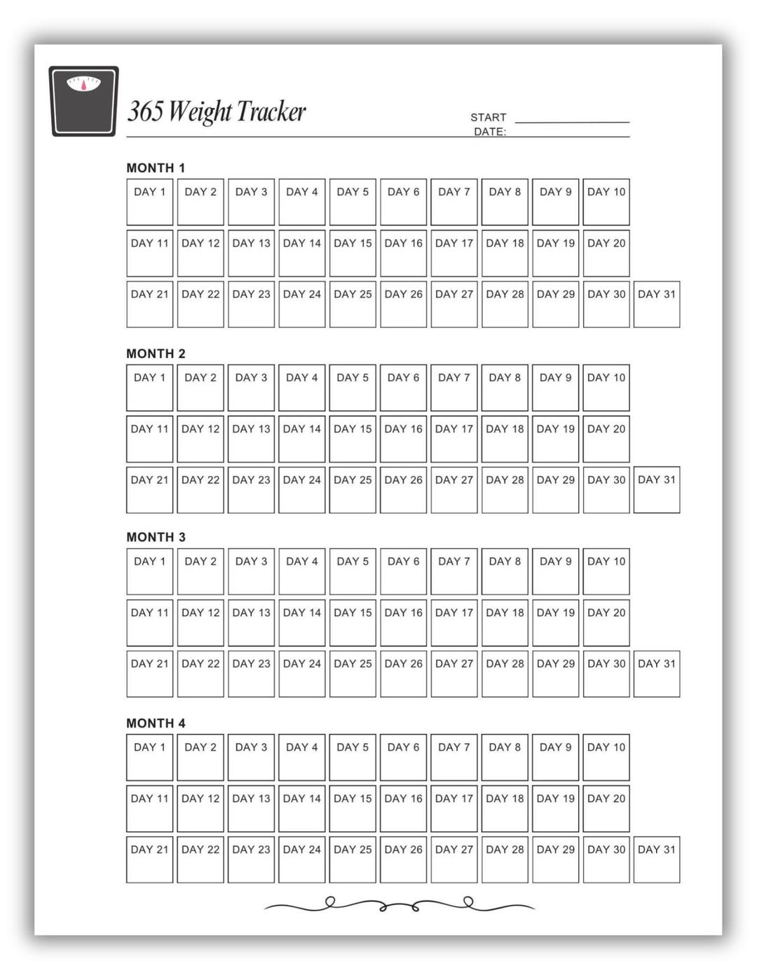 365 Day Weight Tracker Printable: Minimalist Design (digital Download ...