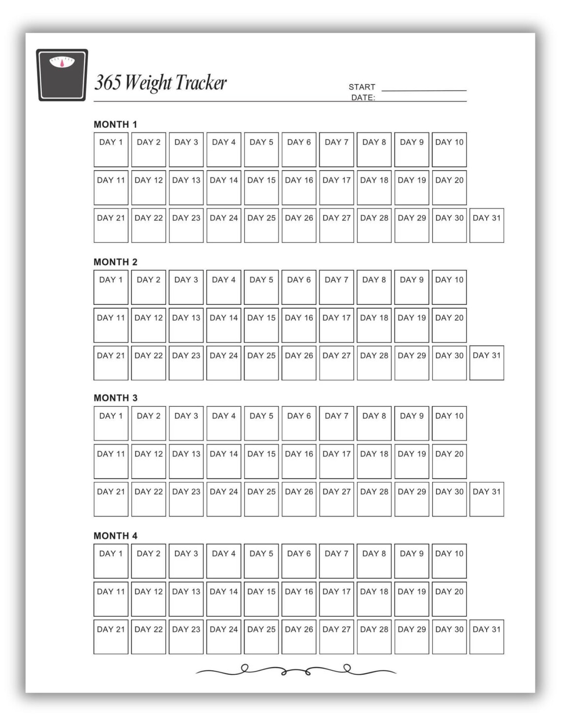365 Day Weight Tracker Printable: Minimalist Design (digital Download ...