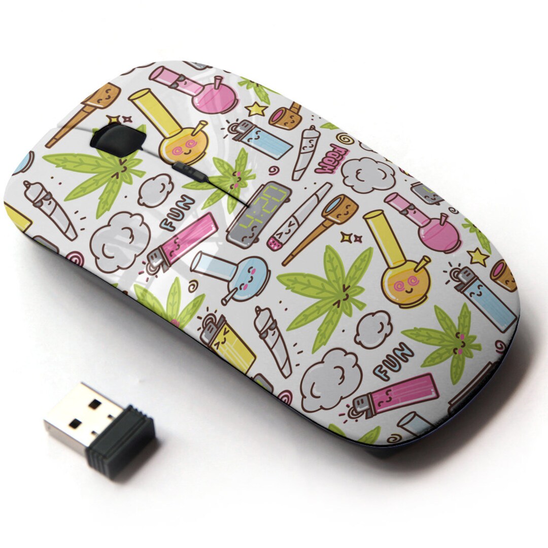 Cute Marijuana Kawaii Cartoon Doodle Print Pattern - Wireless Mouse, 2 ...