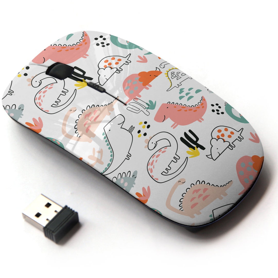 Cute Dinosaur Icons Pattern Print - Wireless Mouse, 2.4G Portable ...