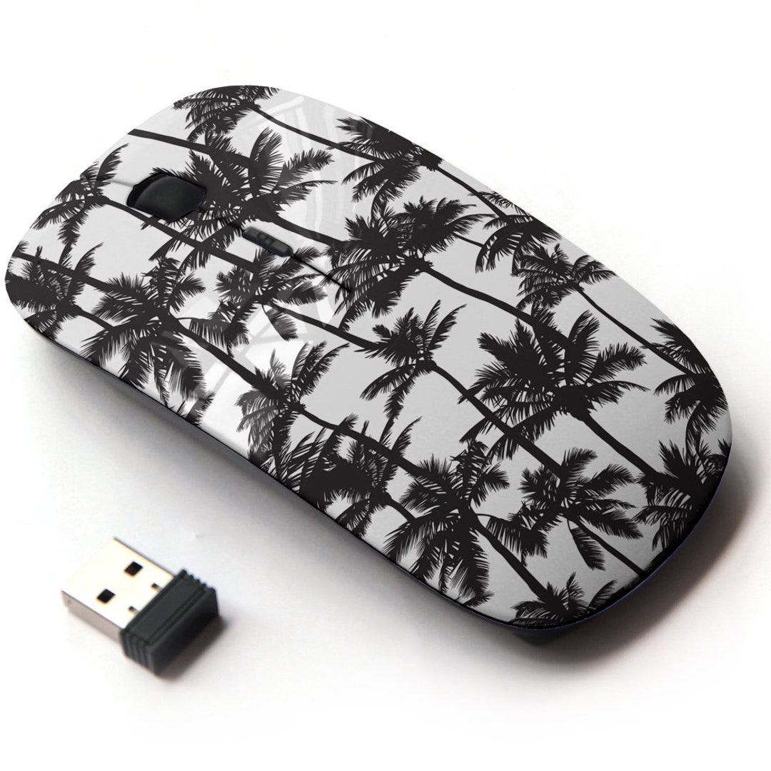 Black Palm Trees Isolated Pattern - Wireless Mouse, 2.4G Portable ...