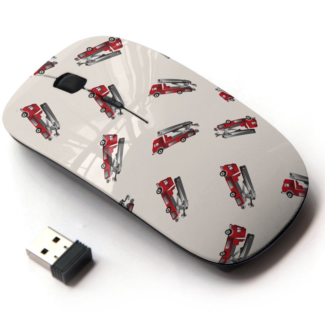 Firetruck Theme Print - Wireless Mouse, 2.4G Portable Optical Mouse ...