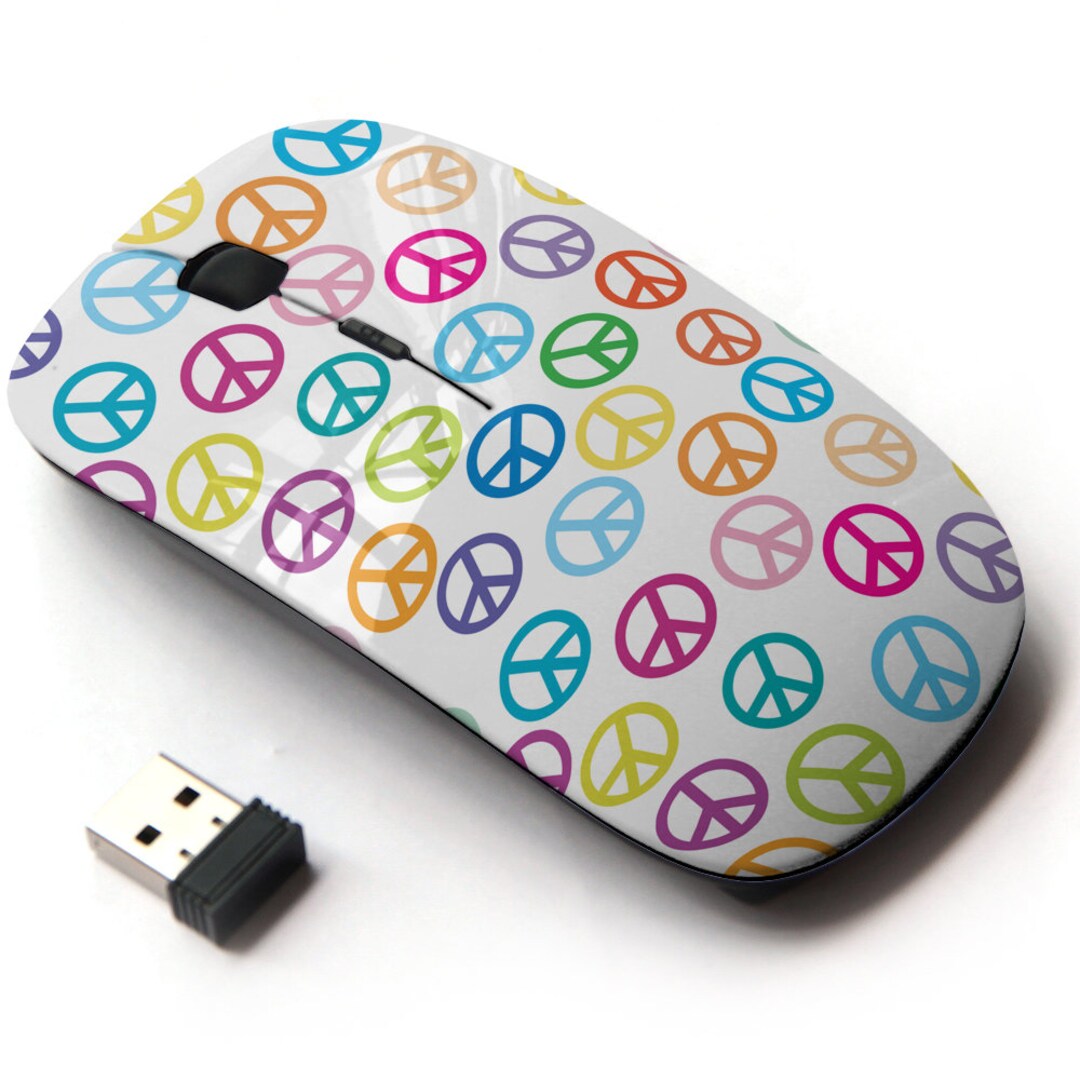 Peace Sign on Print Pattern - Wireless Mouse, 2.4G Portable Optical ...