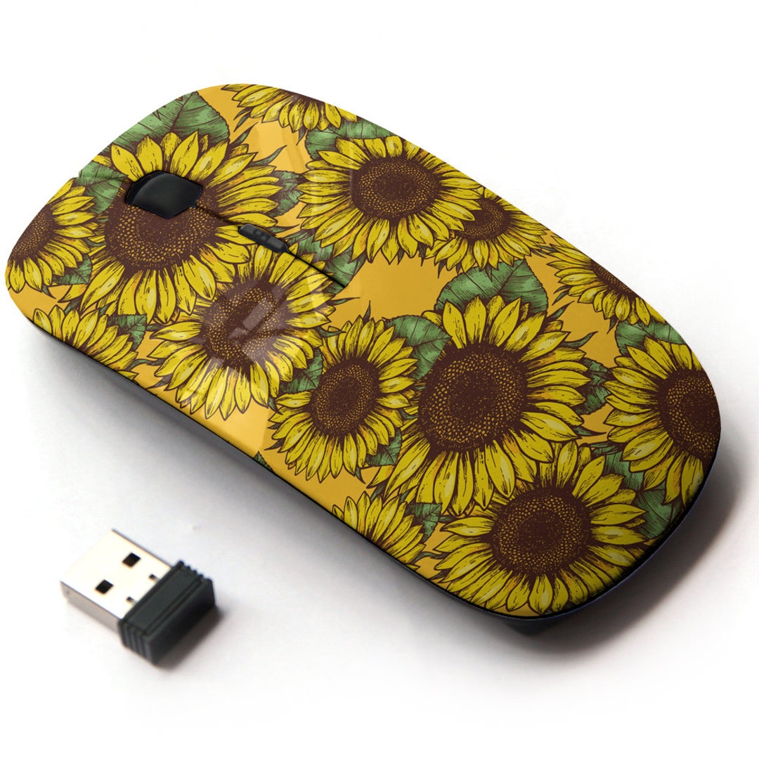 Sunflower Fabric Pattern - Wireless Mouse, 2.4G Portable Optical Mouse ...