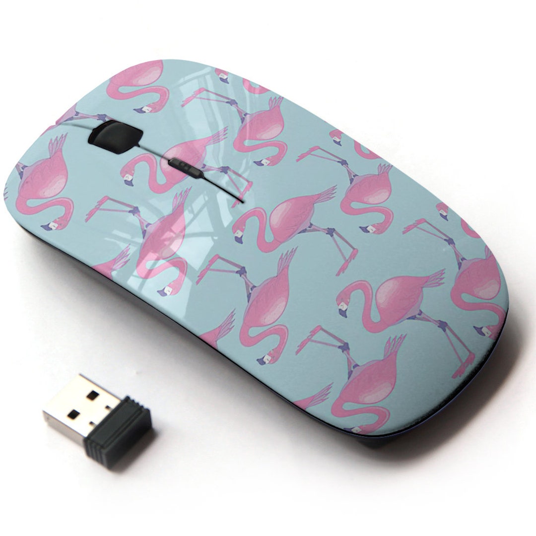 Pink Flamingo Icons Pattern Print - Wireless Mouse, 2.4G Portable ...