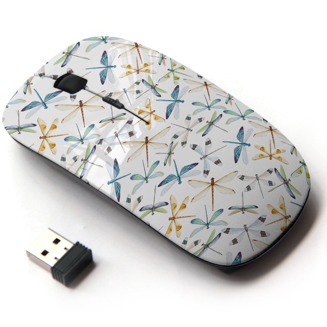 Watercolor Dragonfly Icons Pattern Print - Wireless Mouse, 2.4G ...