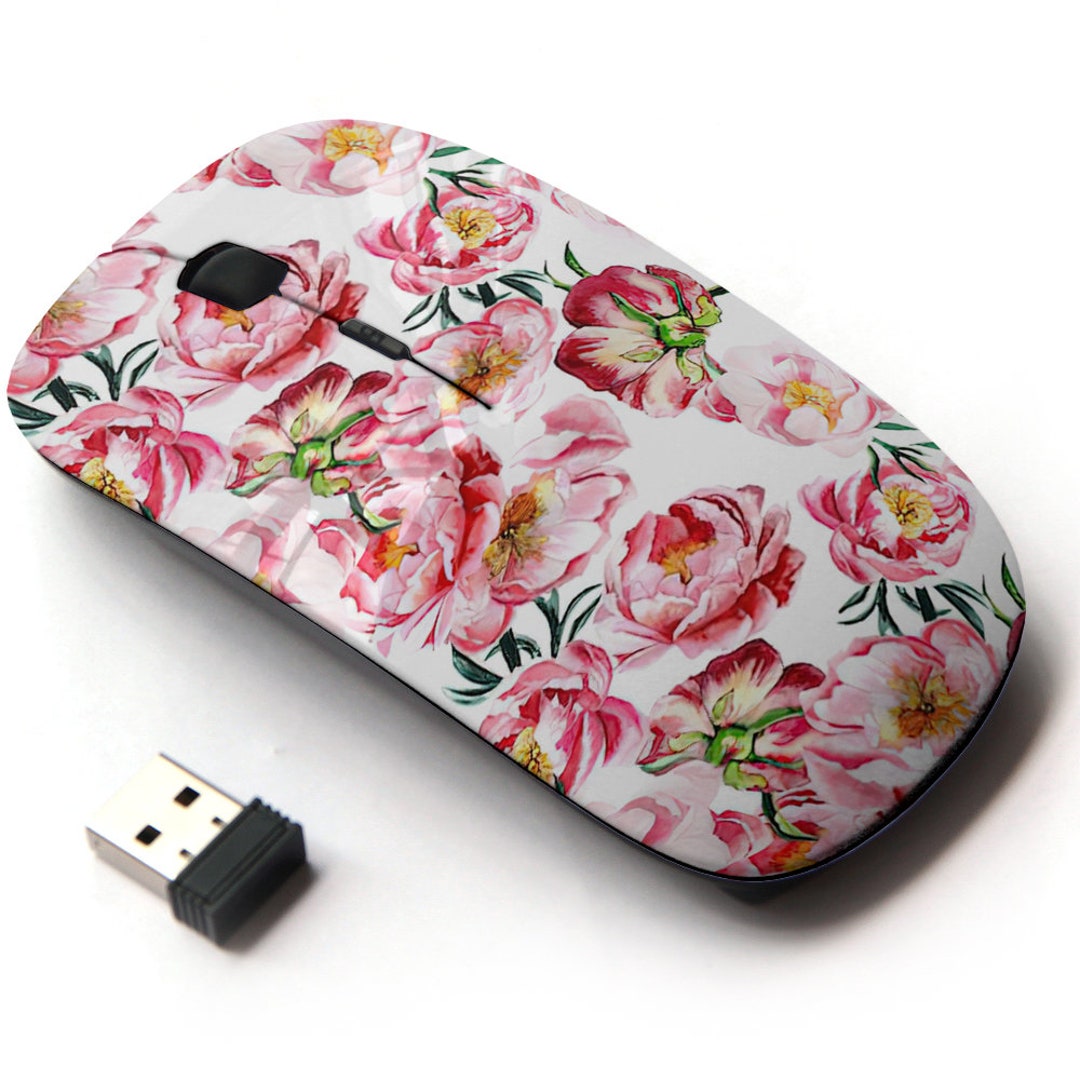 Beautiful Floral Pink Peonies Print Pattern - Wireless Mouse, 2.4G ...