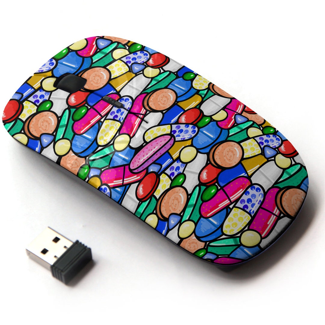 Pills Capsules Medicine Icons Print - Wireless Mouse, 2.4G Portable ...