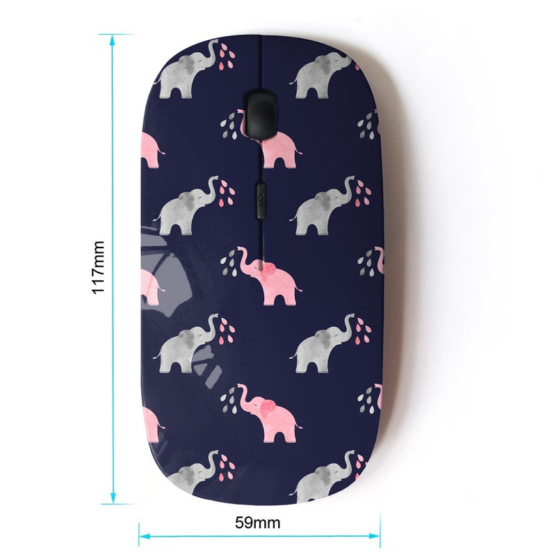 Cute Watercolor Elephants on Print Pattern - Wireless Mouse, 2.4G ...