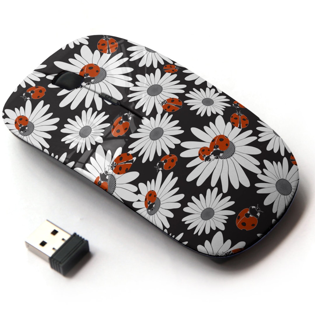 Flowers Chamomile Ladybugs Pattern - Wireless Mouse, 2.4G Portable ...