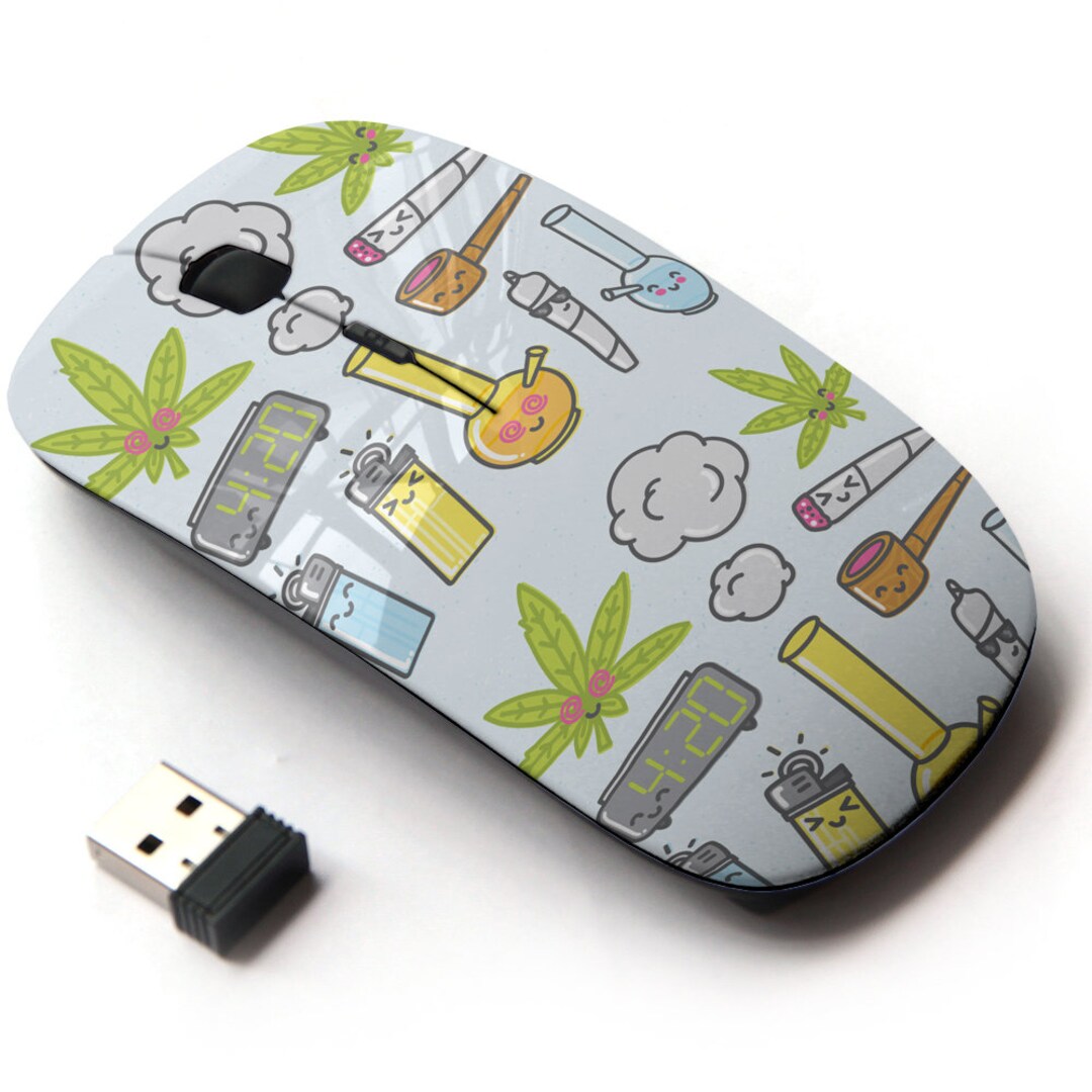 Doodle Marijuana Objects Pattern - Wireless Mouse, 2.4G Portable ...