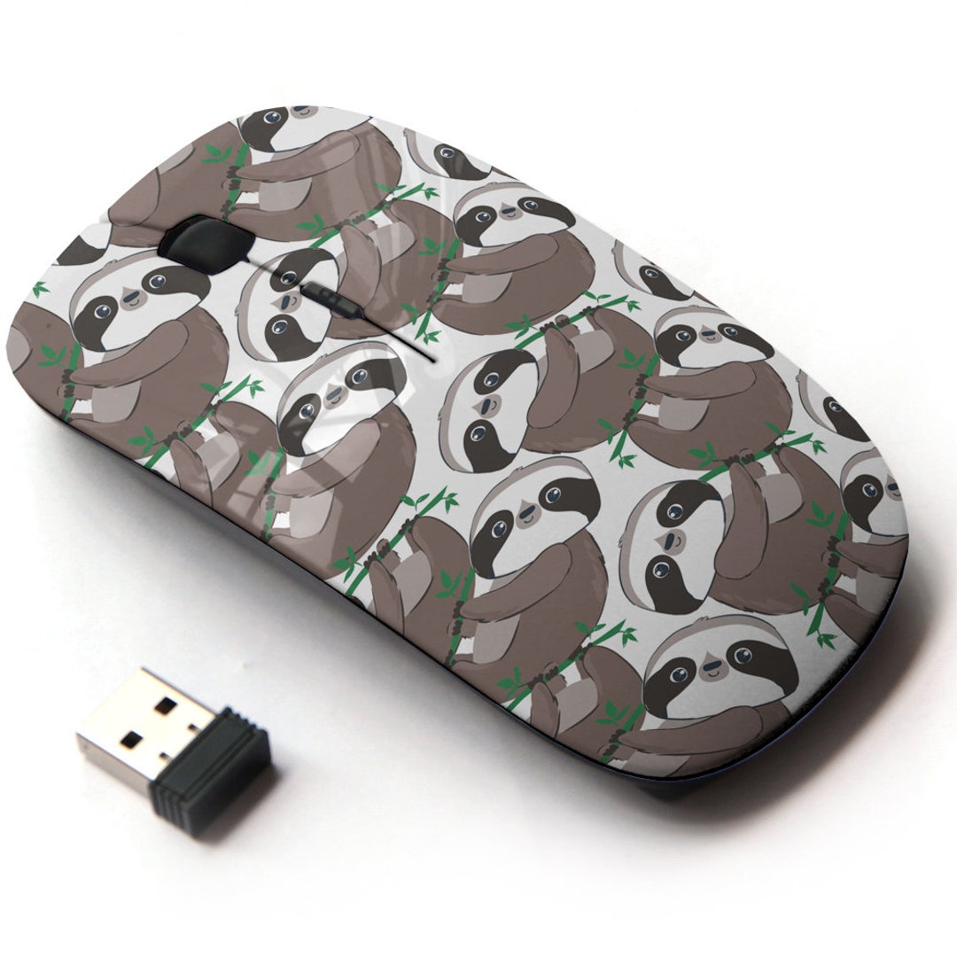 Cute Happy Sloth on Pattern - Wireless Mouse, 2.4G Portable Optical ...