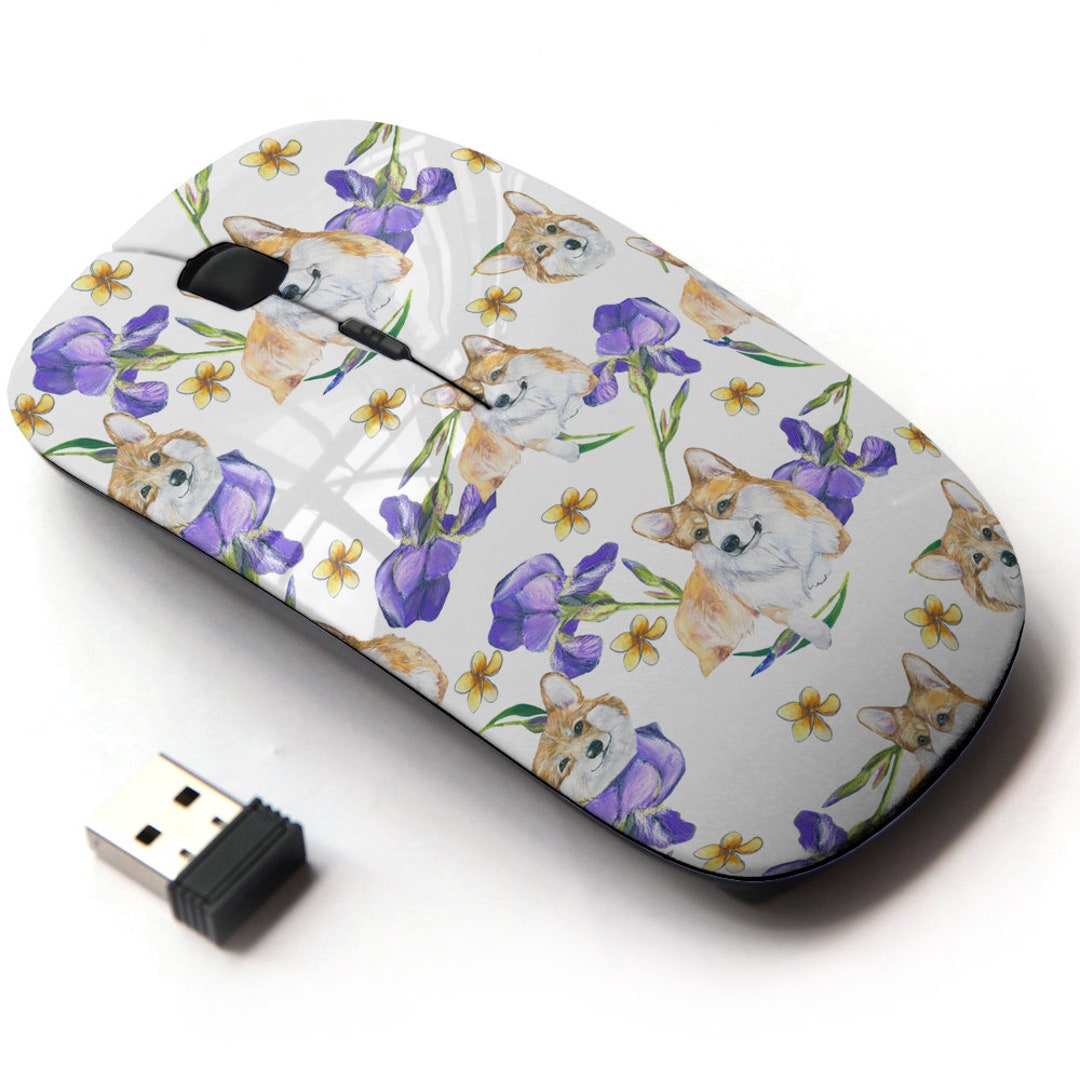 Floral Corgi Dog Pattern - Wireless Mouse, 2.4G Portable Optical Mouse ...