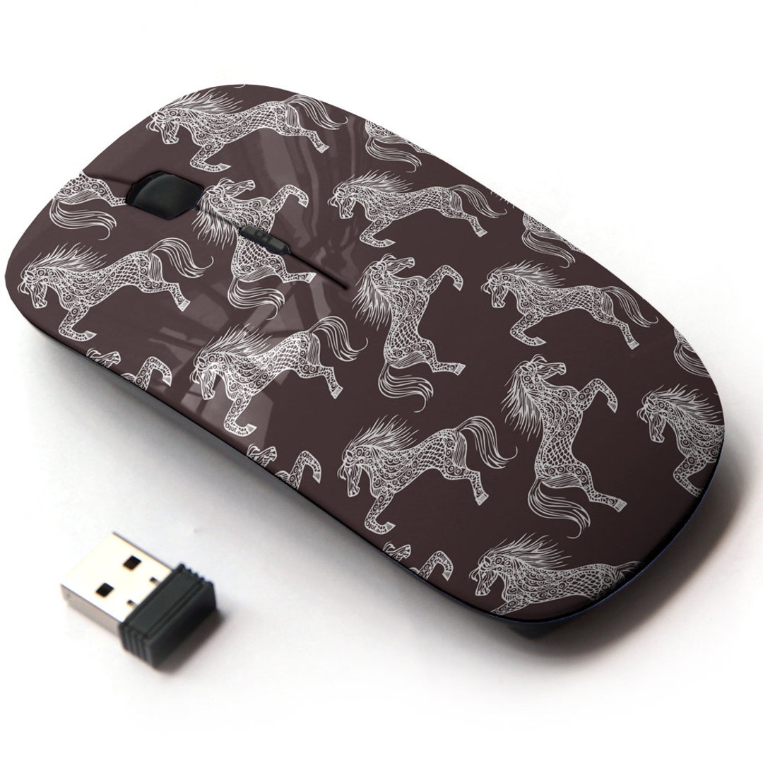 Beautiful White Horses on Print Pattern - Wireless Mouse, 2.4G Portable ...