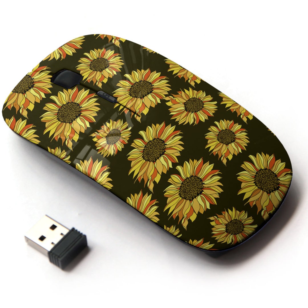 Sunflower on Pattern - Wireless Mouse, 2.4G Portable Optical Mouse With ...