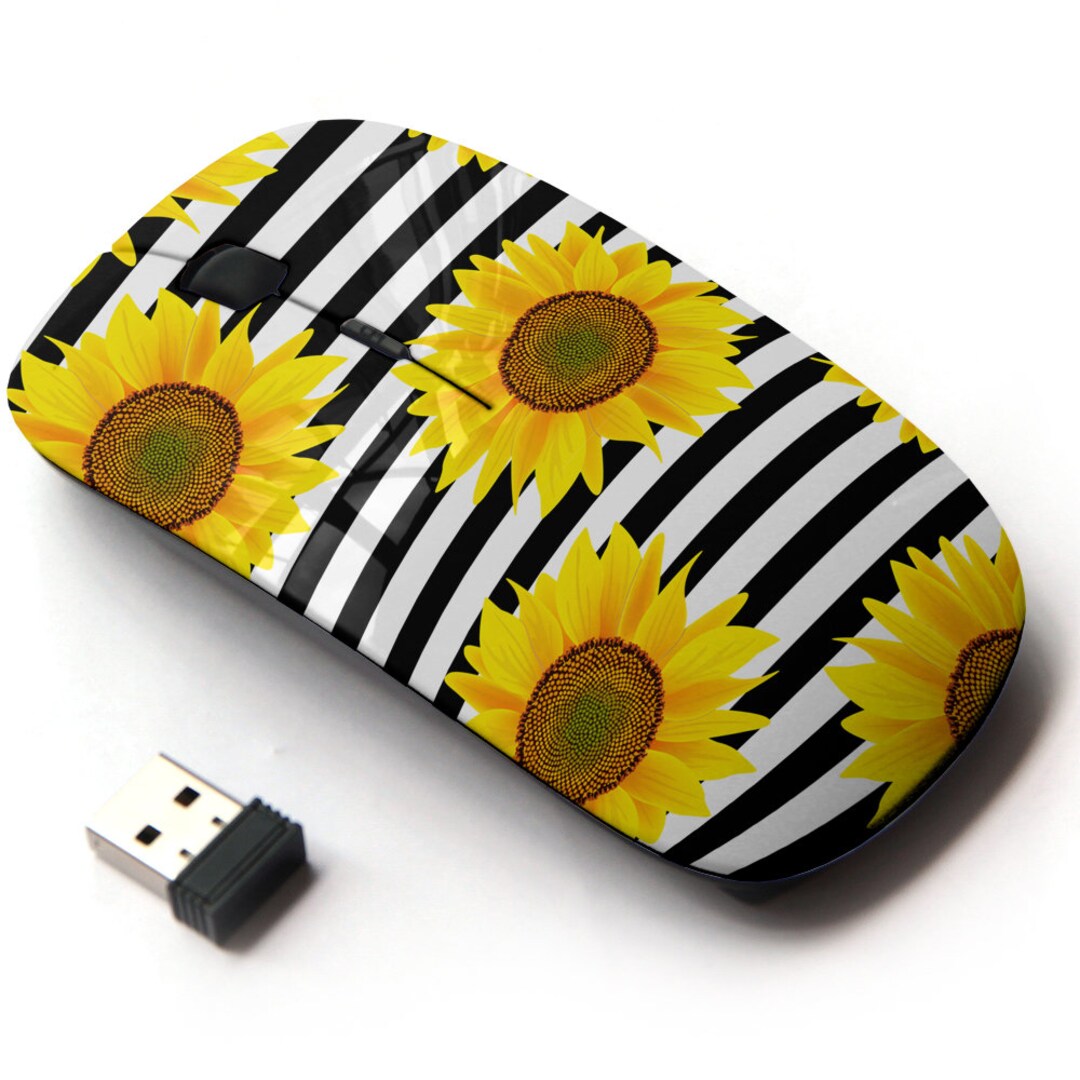 Sunflowers on Striped Black White on Print Pattern - Wireless Mouse, 2 ...