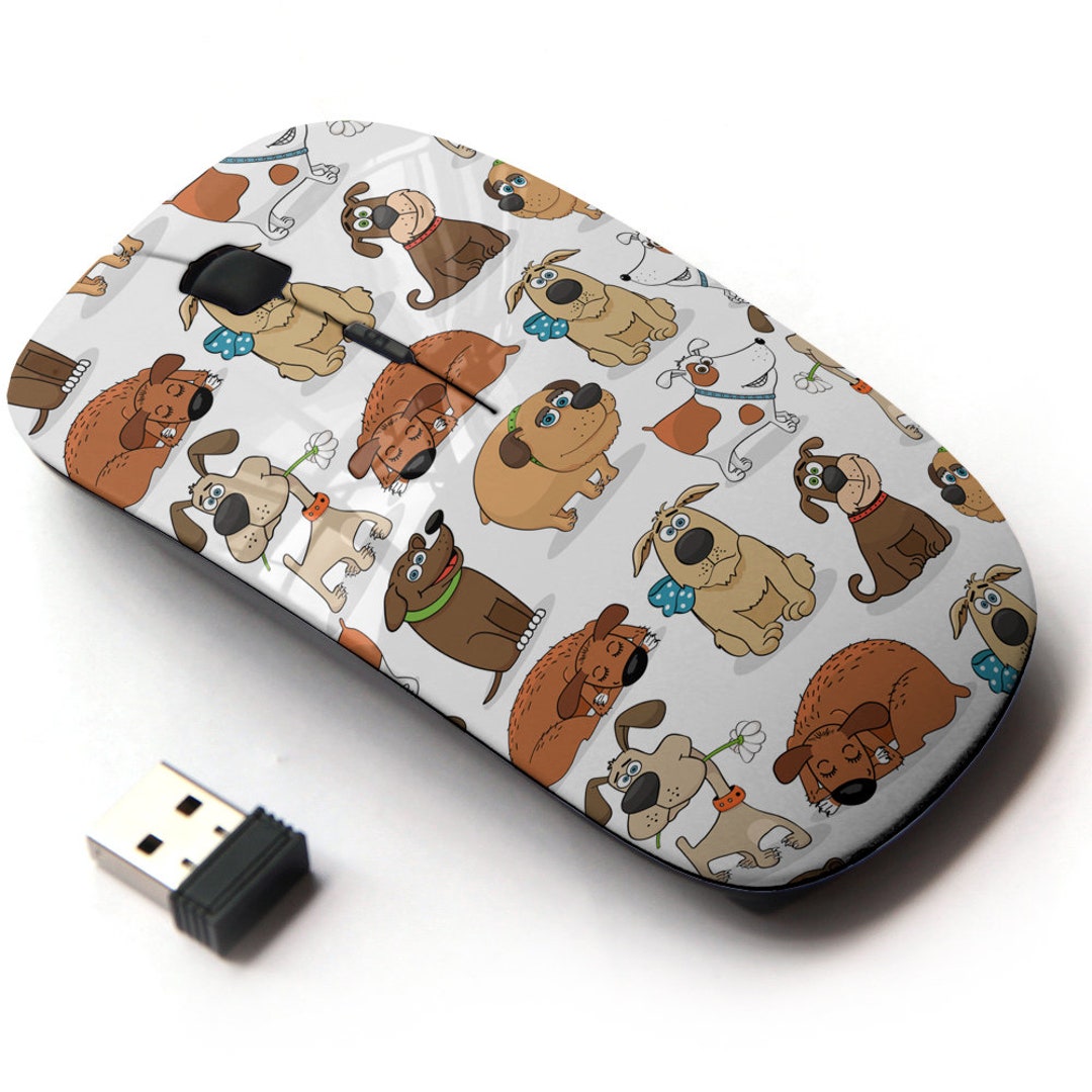 Cartoon Mix Dog Breeds Print - Wireless Mouse, 2.4G Portable Optical ...