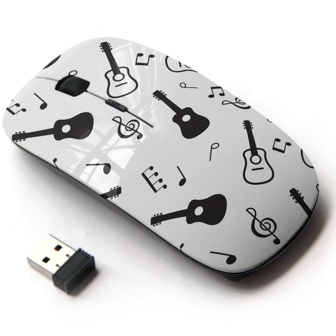 Guitars Icons Musical Theme Pattern Print - Wireless Mouse, 2.4G ...