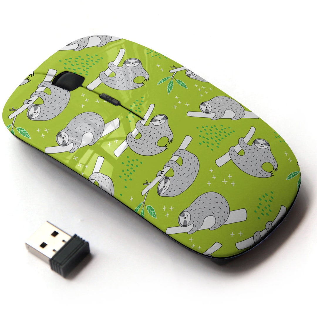 Cute Sloth Doodle Icons Pattern Print - Wireless Mouse, 2.4G Portable ...
