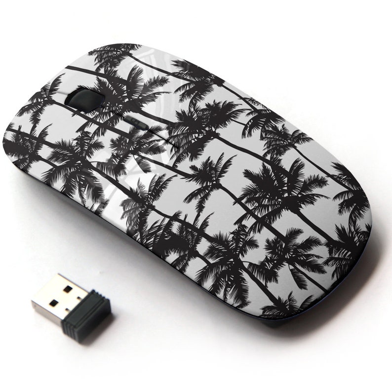 Black Palm Trees Pattern - Wireless Mouse, 2.4G Portable Optical Mouse ...