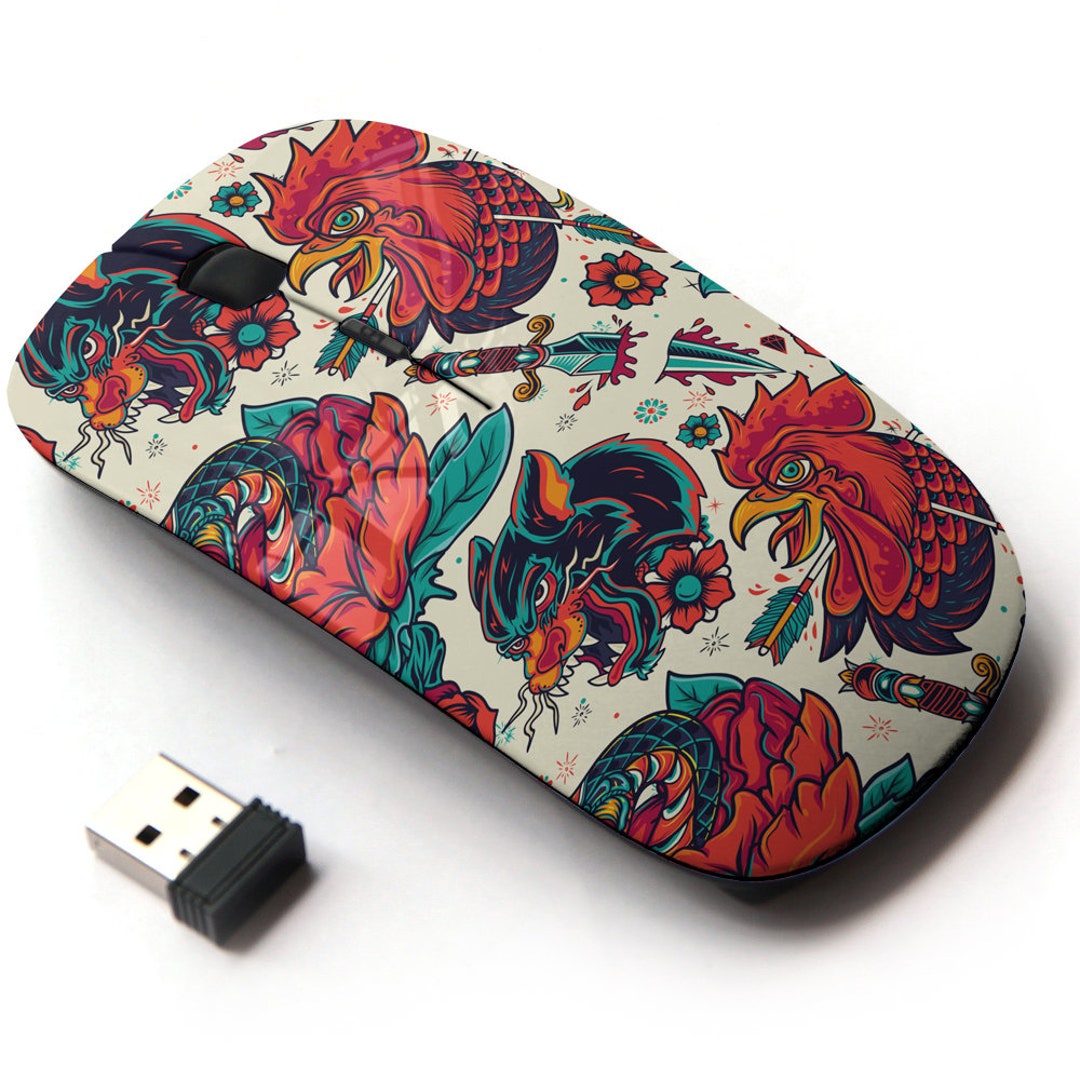 Colorful Old School Tattoo Element Pattern Print - Wireless Mouse, 2.4G ...