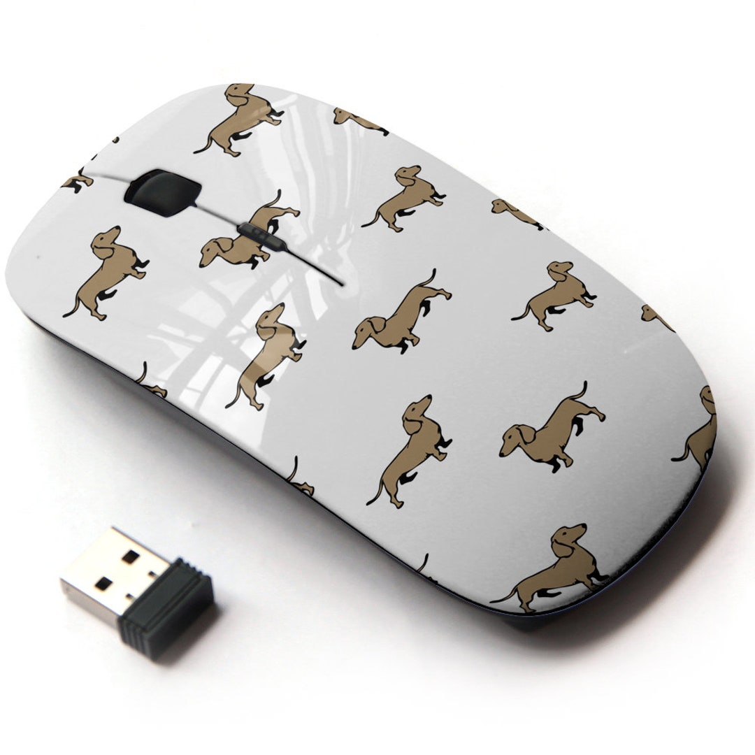Cute Dachshund Dog on Print Pattern - Wireless Mouse, 2.4G Portable ...