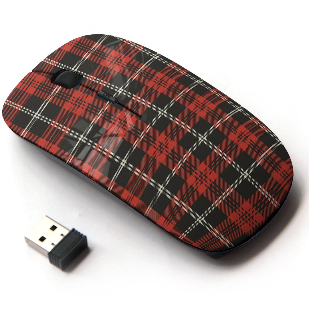 Black and Red Plaid Print Pattern - Wireless Mouse, 2.4G Portable ...