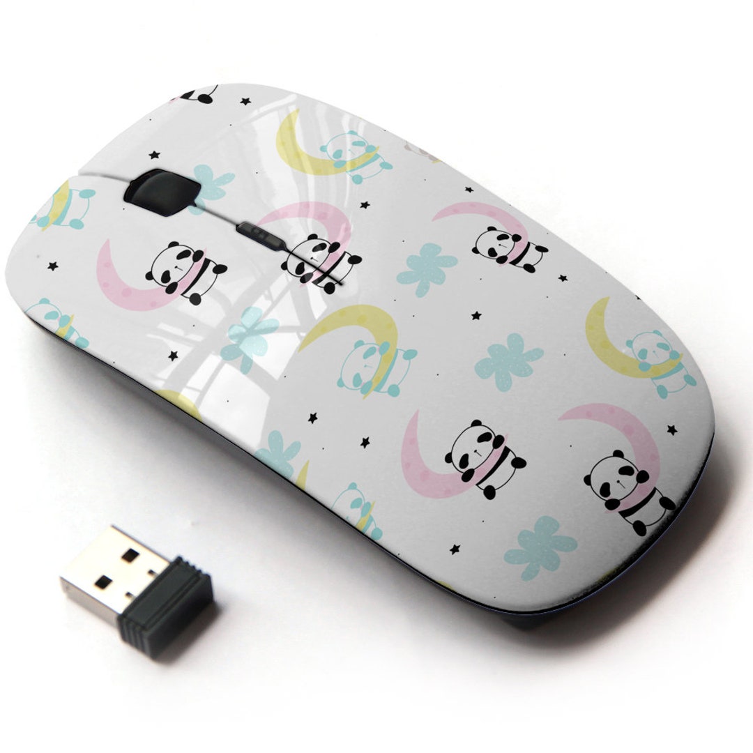 Cute Panda on Moon Print Pattern - Wireless Mouse, 2.4G Portable ...