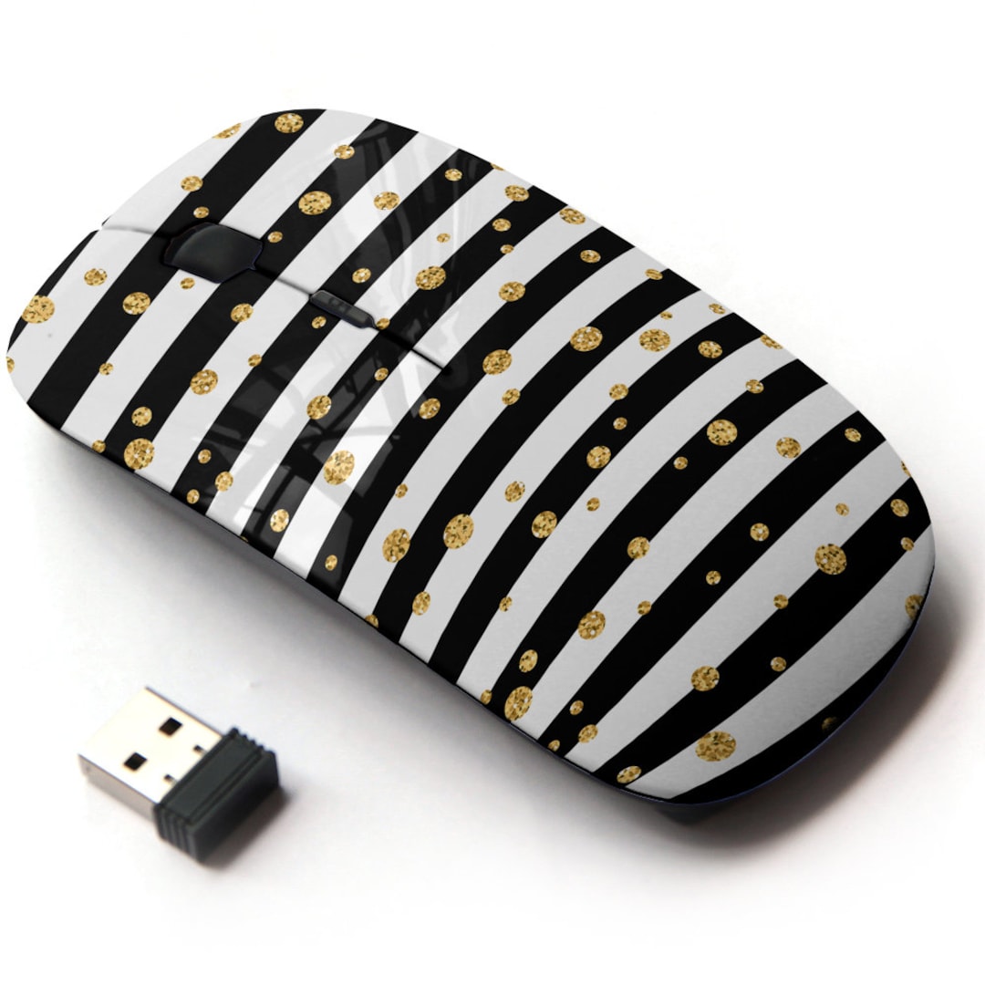 Gold Polka Dot on Print Pattern - Wireless Mouse, 2.4G Portable Optical ...