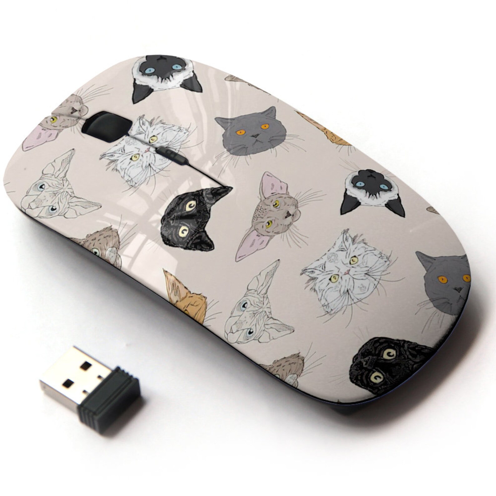 Cute Mix Cat Faces Pattern - Wireless Mouse, 2.4G Portable Optical ...