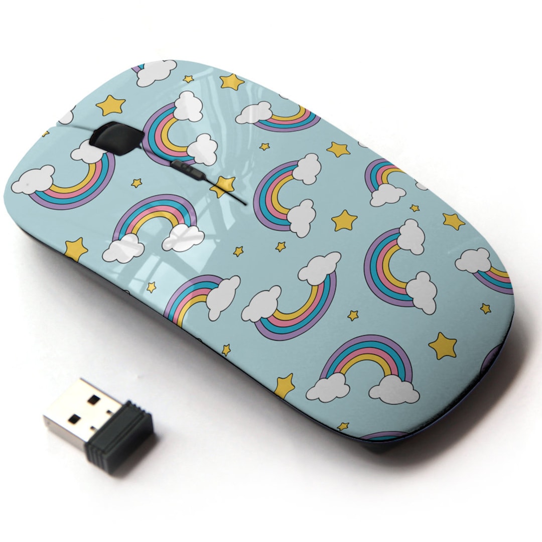 Pastel Rainbow Stars Print Pattern - Wireless Mouse, 2.4G Portable ...