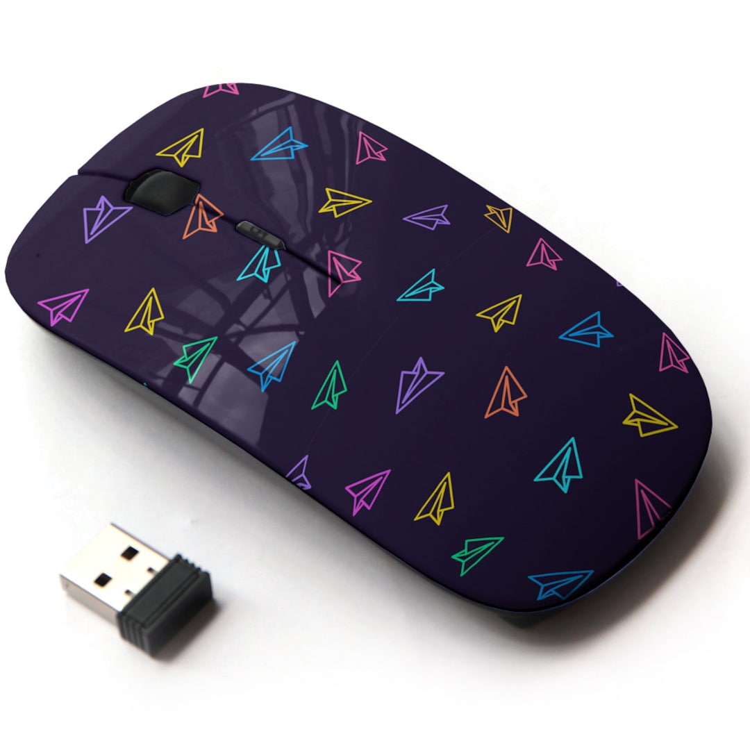 Colorful Paper Plane Line Print Pattern - Wireless Mouse, 2.4G Portable ...