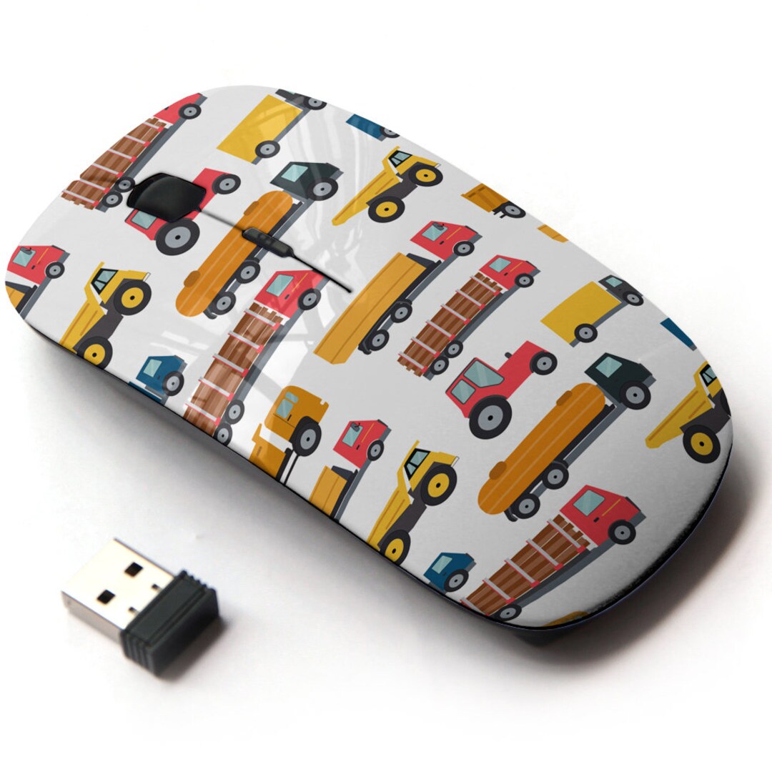 Mix Construction Truck on Print Pattern - Wireless Mouse, 2.4G Portable ...