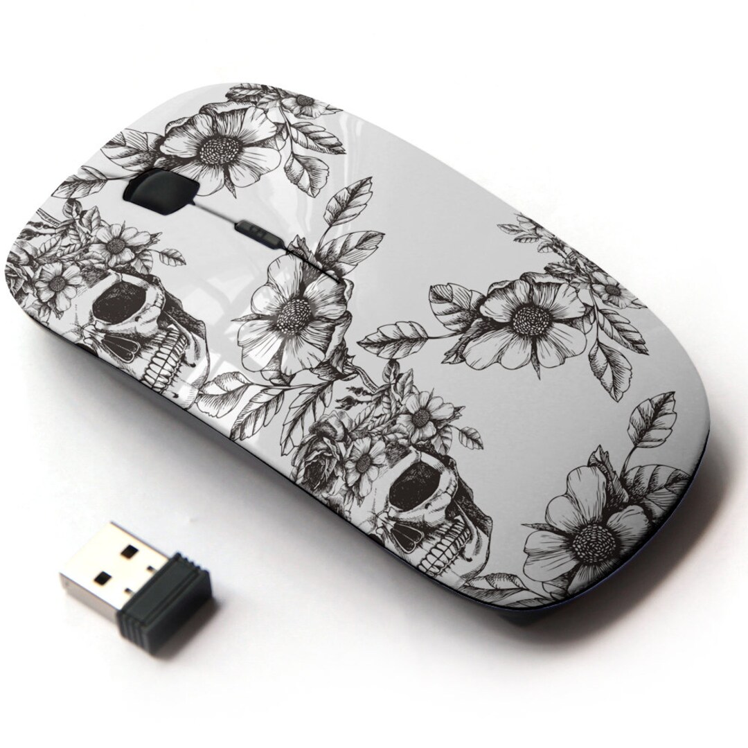 Human Skull Flower Wreath Roses Pattern Print - Wireless Mouse, 2.4G ...