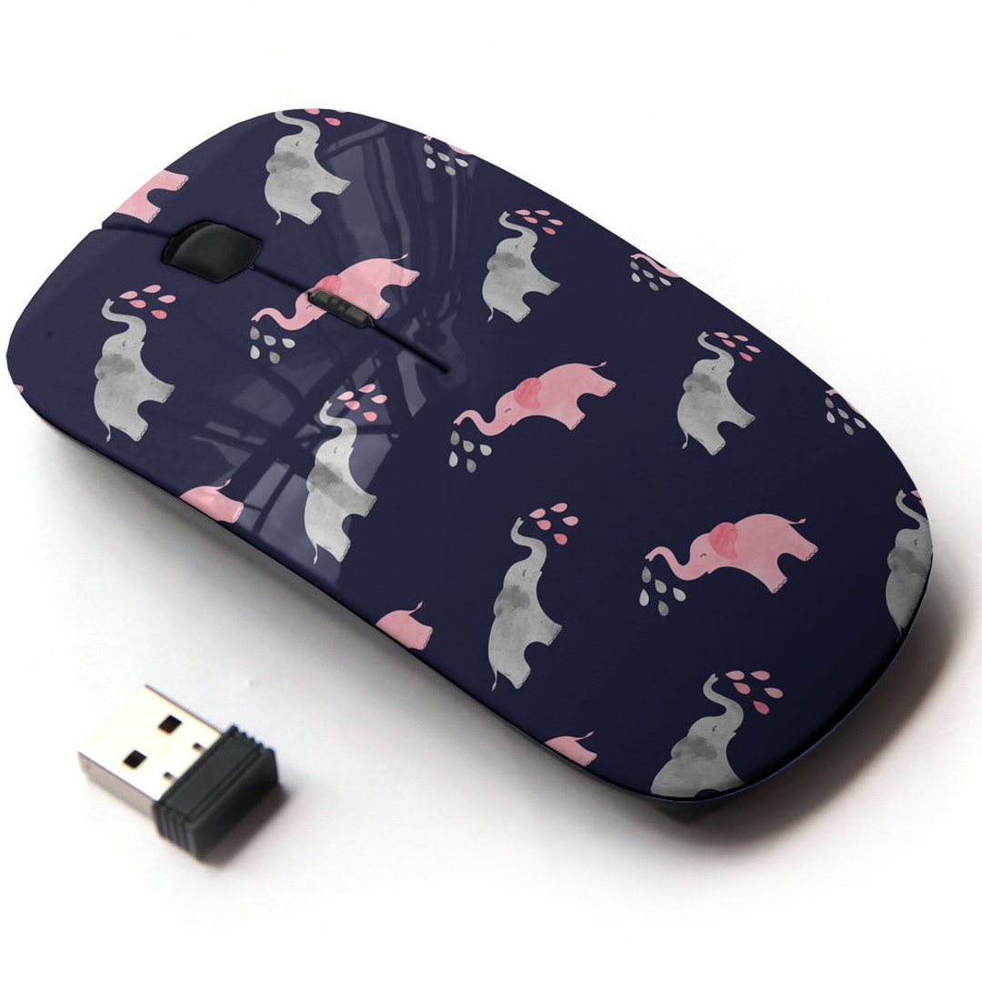 Cute Watercolor Elephants on Print Pattern - Wireless Mouse, 2.4G ...