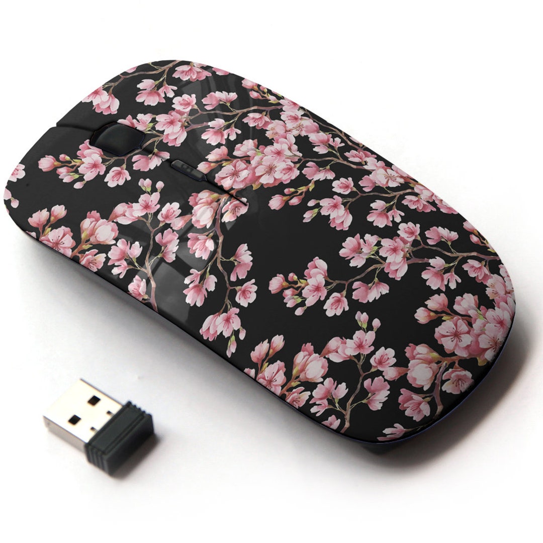 Watercolor Cherry Blossoms on Print Pattern - Wireless Mouse, 2.4G ...
