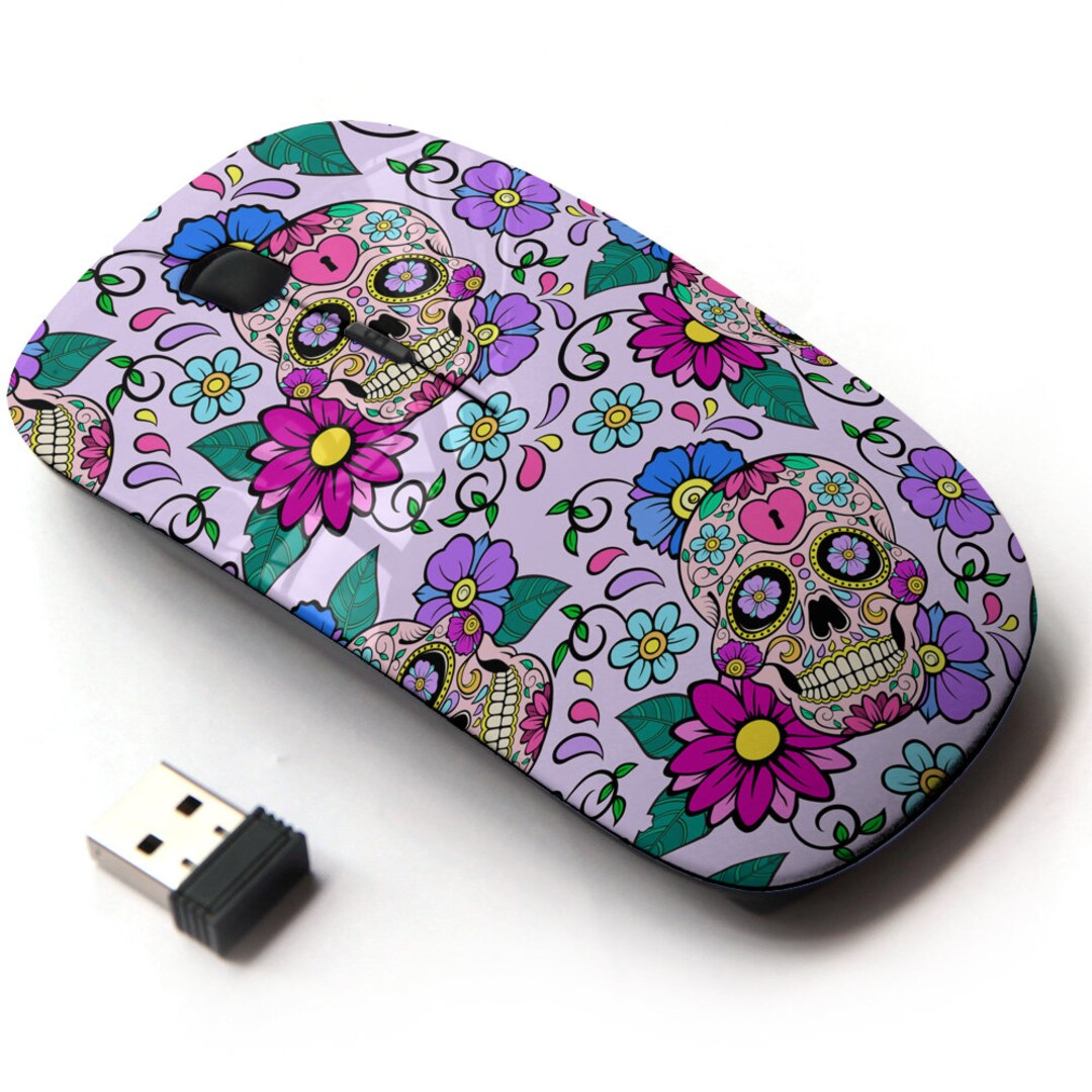 Festive Sugar Skulls Heart Pattern - Wireless Mouse, 2.4G Portable ...