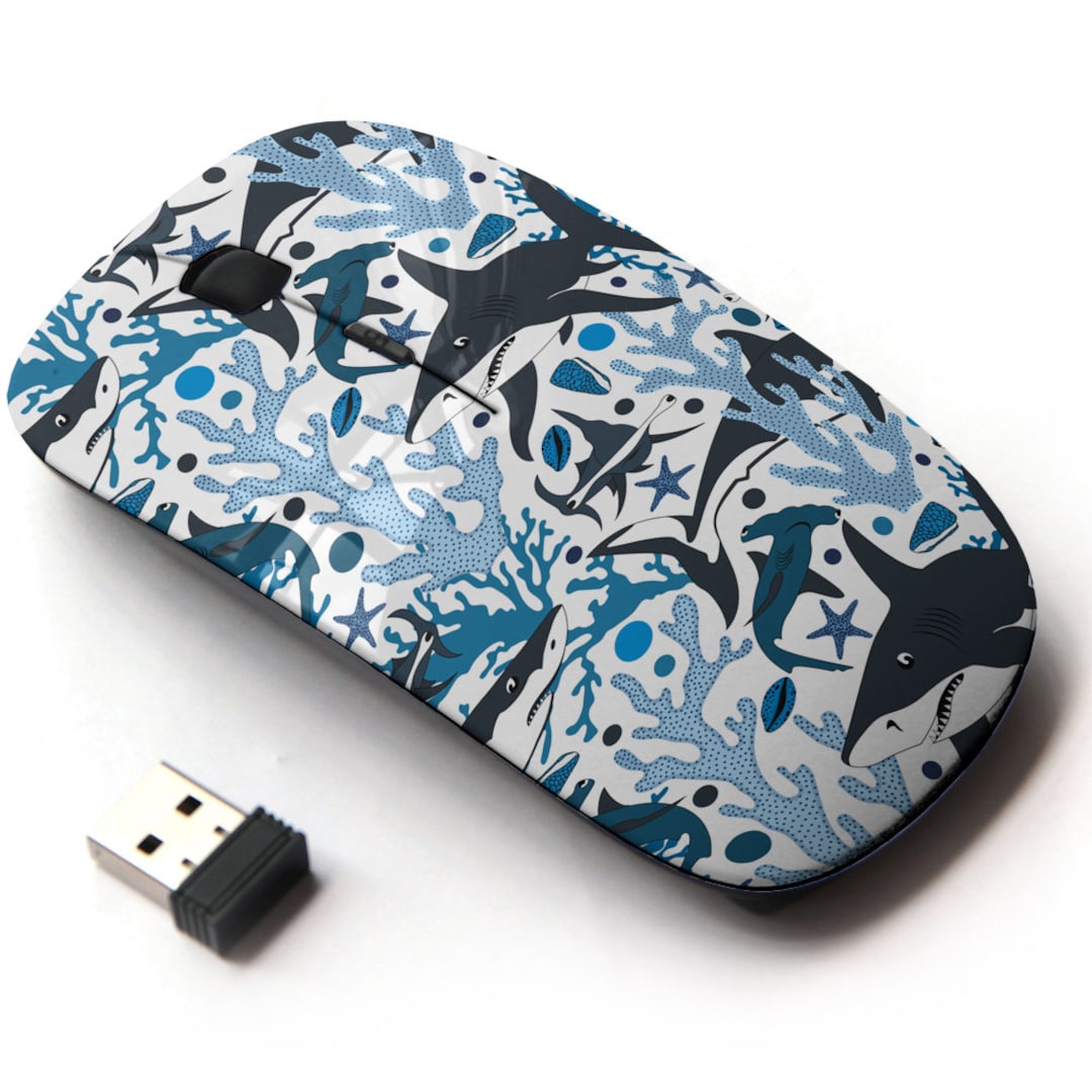 Sharks Shells Star Fishes Coral Icons Pattern Print - Wireless Mouse, 2 ...