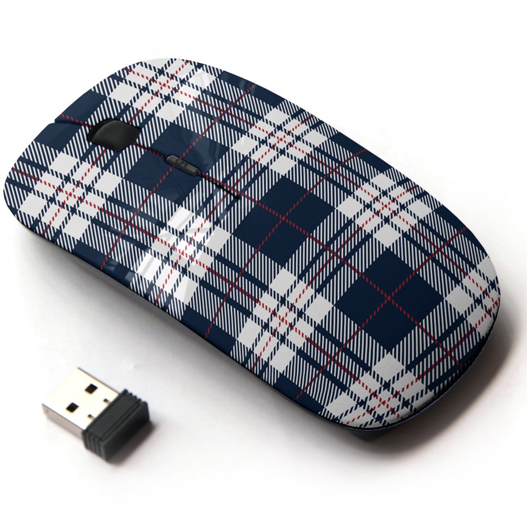 Blue White Tartan Plaid Scottish Pattern Print - Wireless Mouse, 2.4G ...