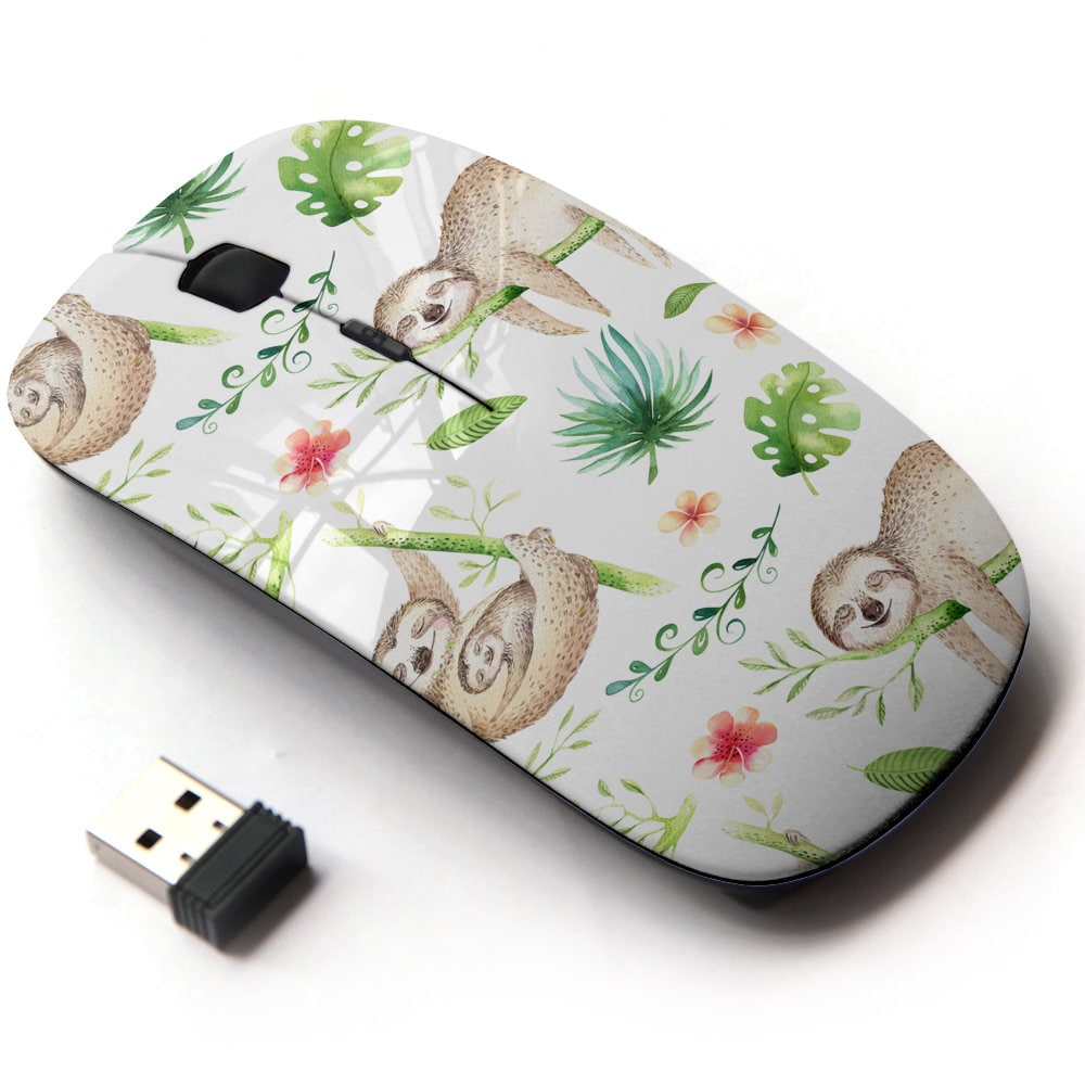 Baby Animals Sloth Nursery Pattern Wireless Mouse, 2.4G Portable ...