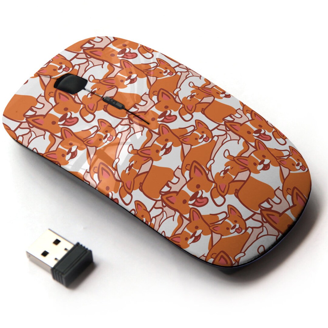 Cartoon Corgis Icons Print - Wireless Mouse, 2.4G Portable Optical ...