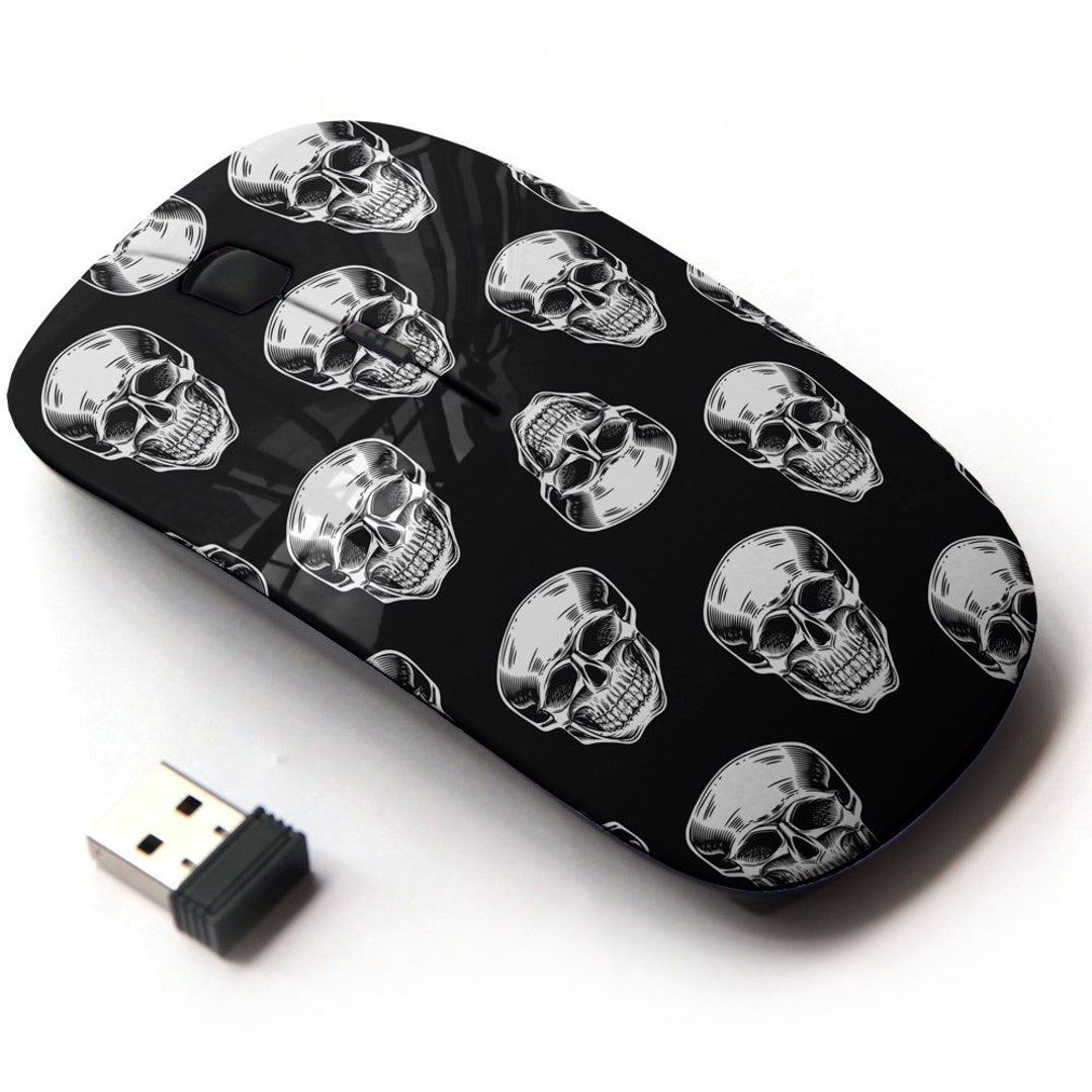 Skulls on Black Print - Wireless Mouse, 2.4G Portable Optical Mouse ...