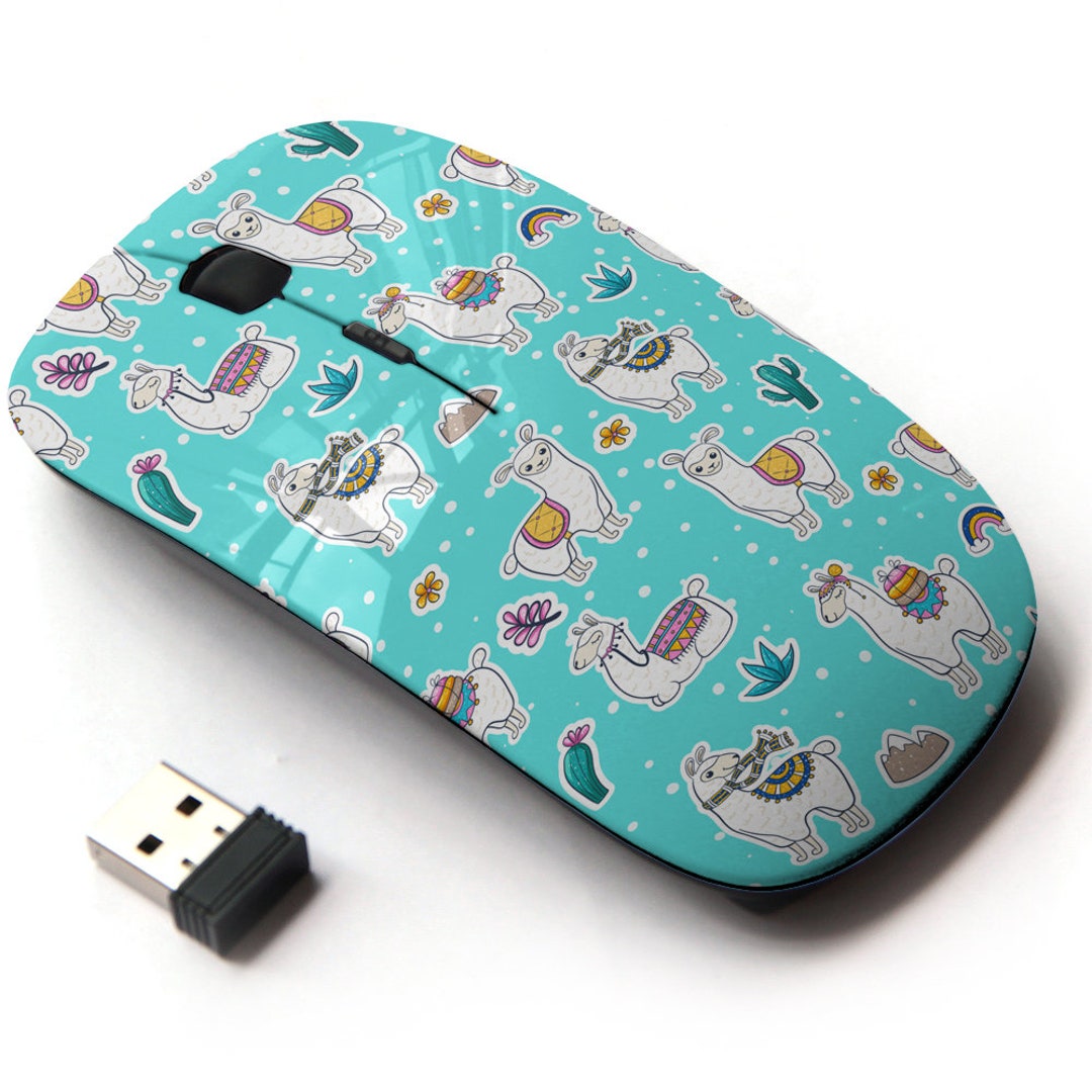 Cute Llama Alpaca on Print Pattern - Wireless Mouse, 2.4G Portable ...