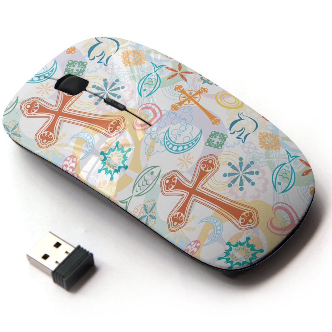 Christian Symbols Icons Pattern Print - Wireless Mouse, 2.4G Portable ...