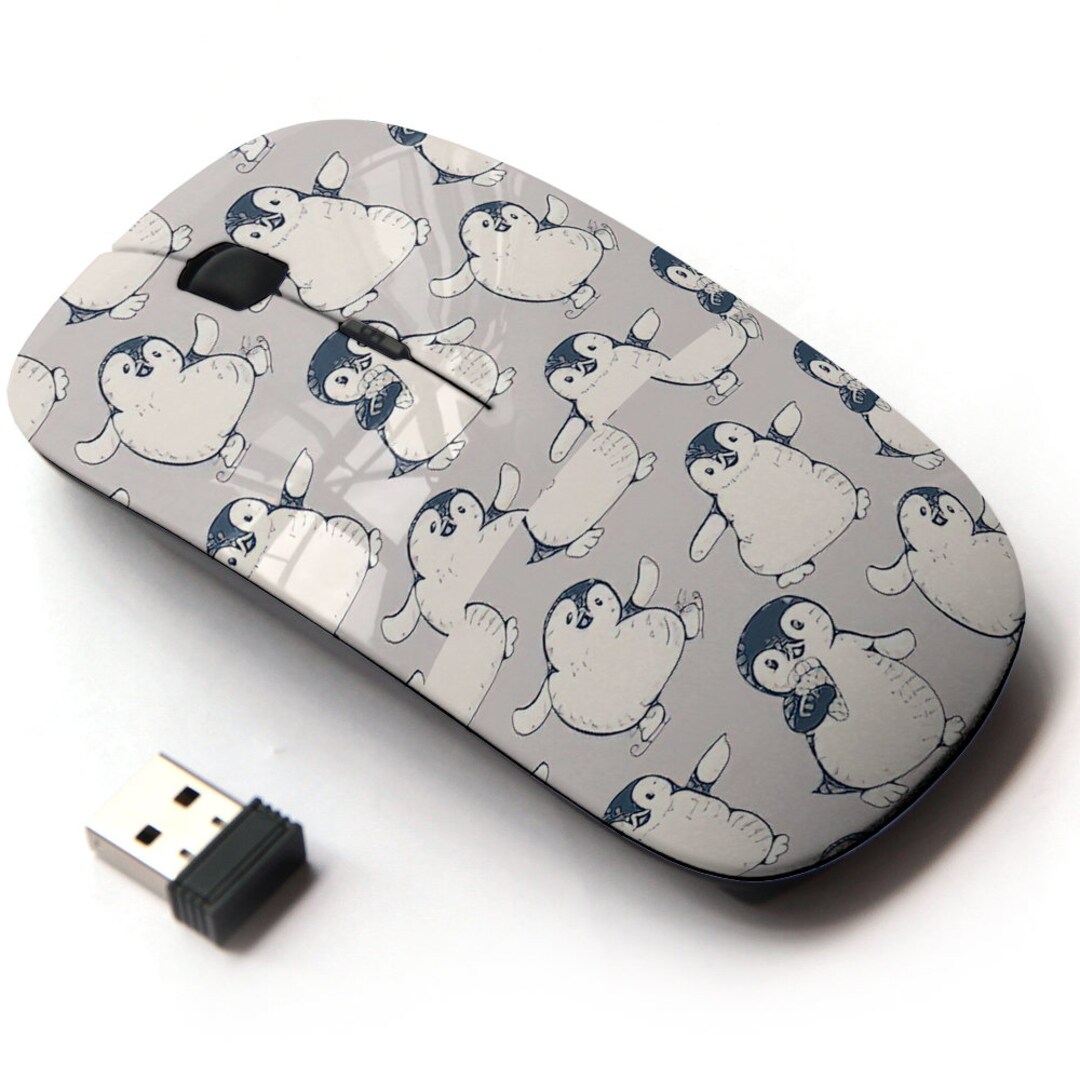 Monochrome Cute Penguins on Print Pattern - Wireless Mouse, 2.4G ...