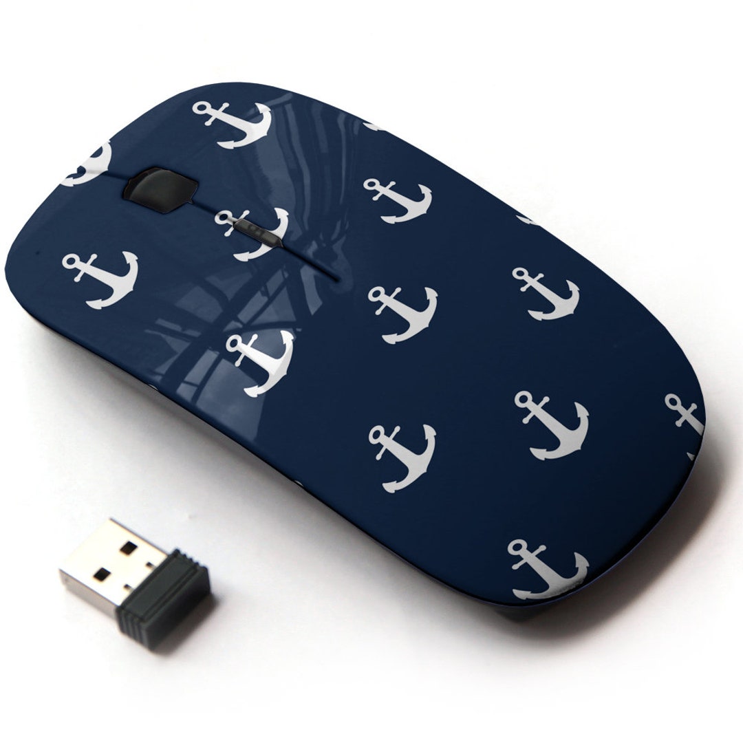 Anchors White Isolated Icons Pattern Print - Wireless Mouse, 2.4G ...