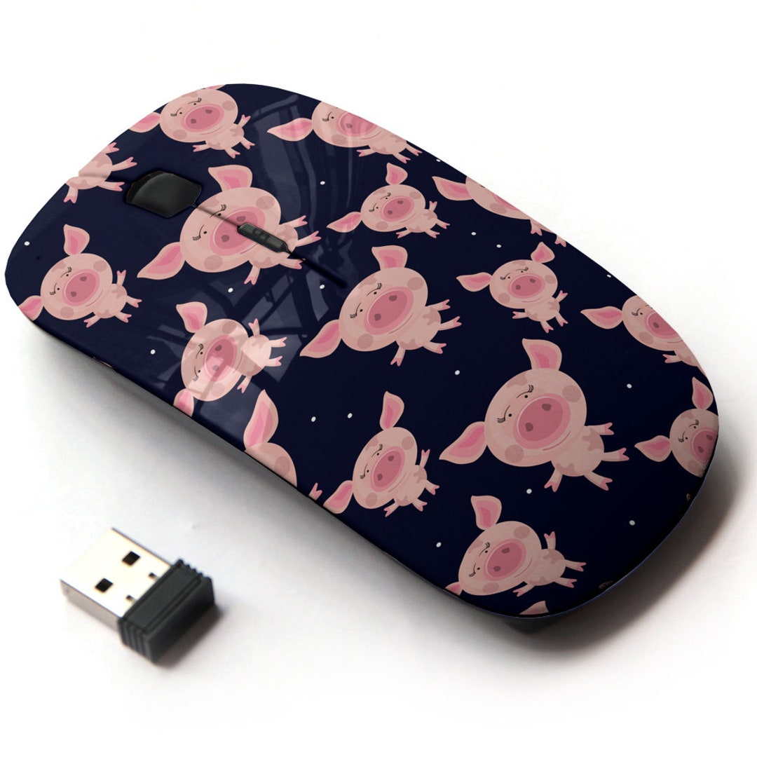 Cute Pink Pigs on Print Pattern - Wireless Mouse, 2.4G Portable Optical ...